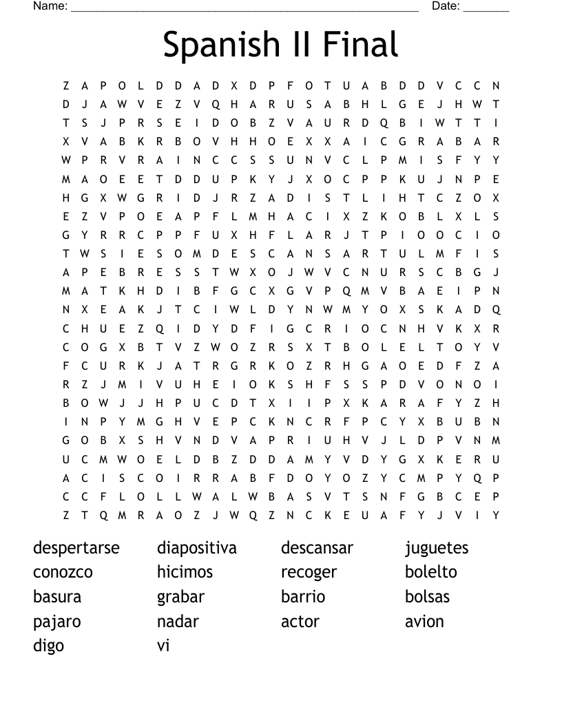Spanish II Final Word Search - WordMint