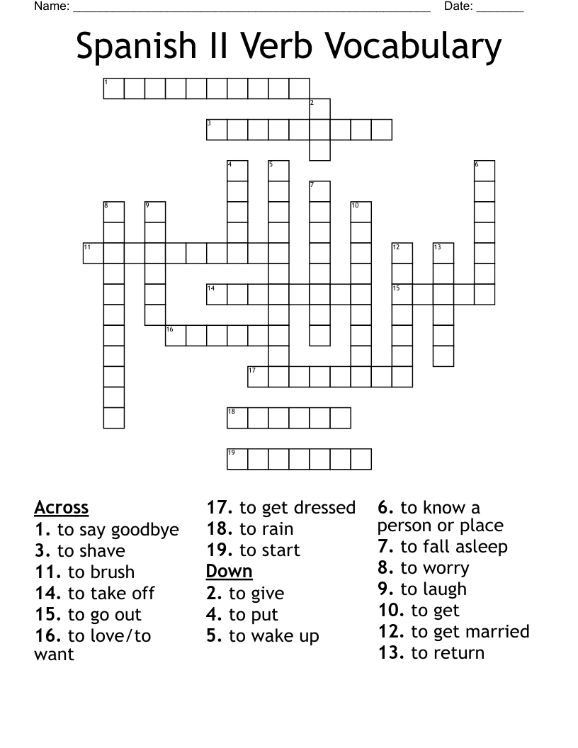 Spanish II Verb Vocabulary Crossword - WordMint