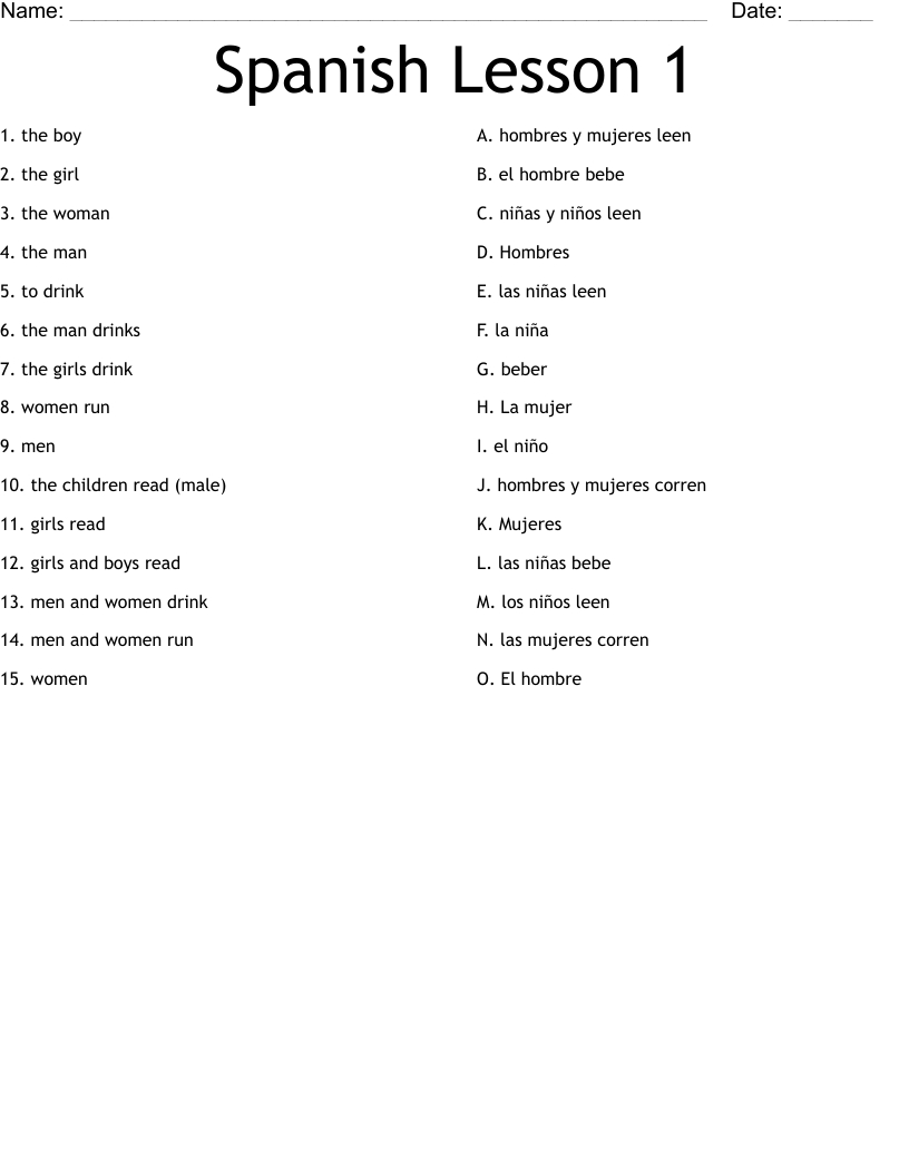 Spanish Lesson 1 Worksheet WordMint