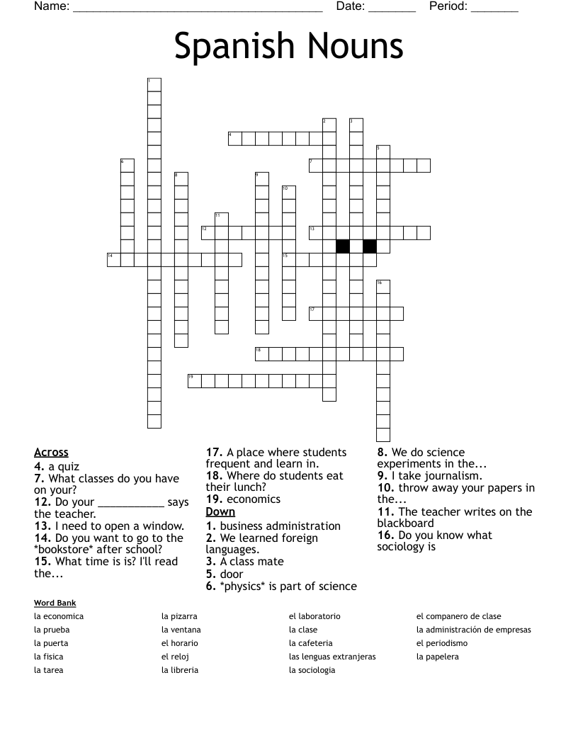 Spanish Nouns Crossword - WordMint