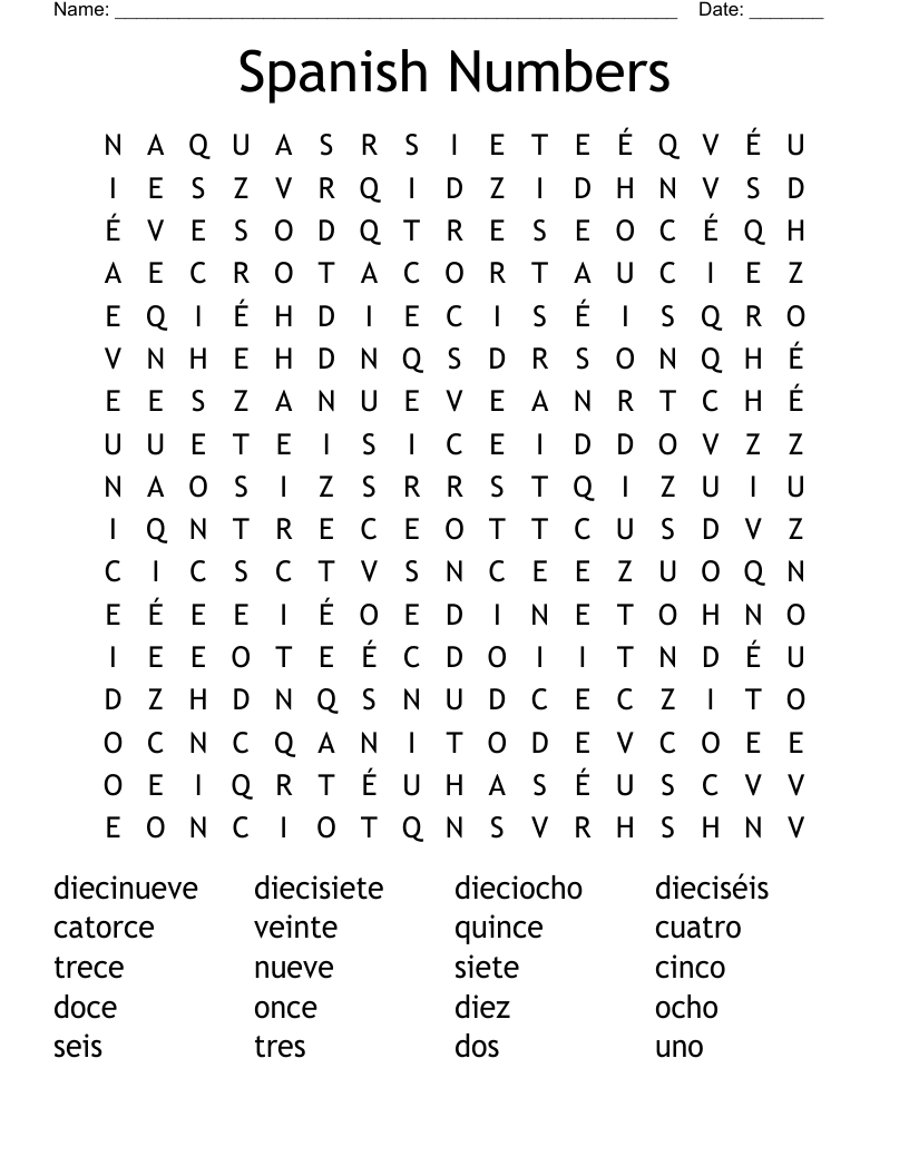 Spanish Numbers Word Search Printable Word Search Printable Kulturaupice