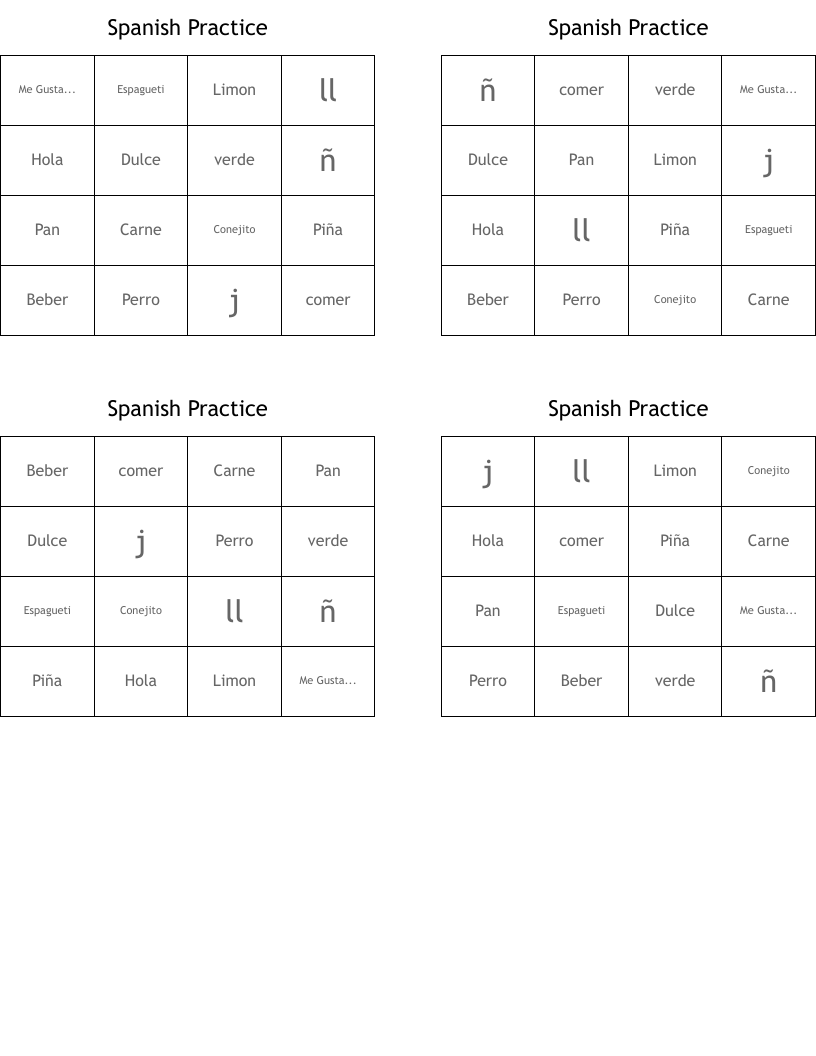 Spanish Practice Bingo Cards - WordMint