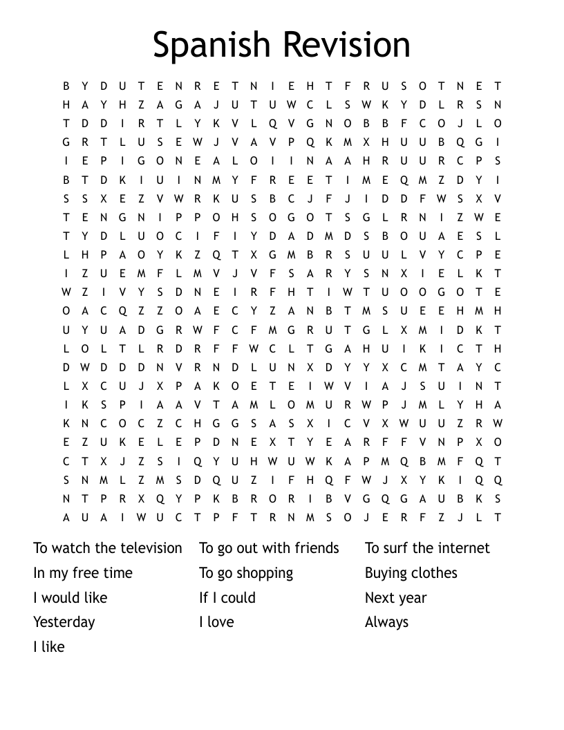 Spanish Revision Word Search - WordMint
