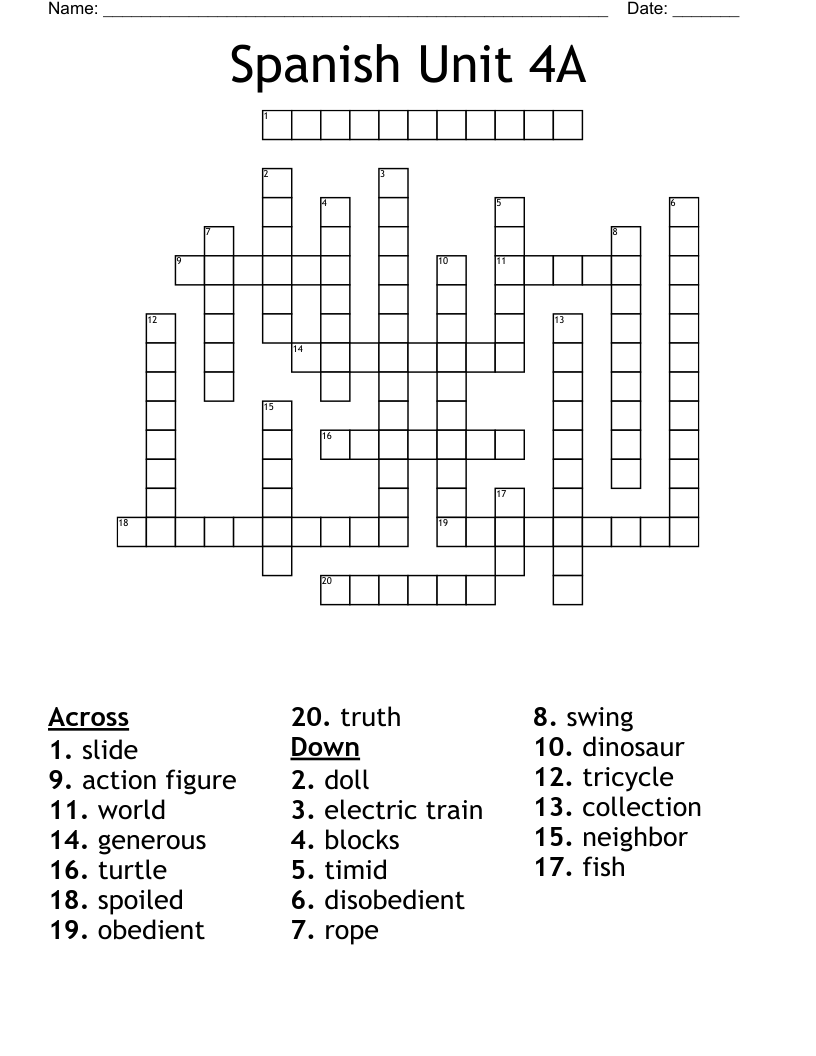Spanish Unit 4A Crossword WordMint