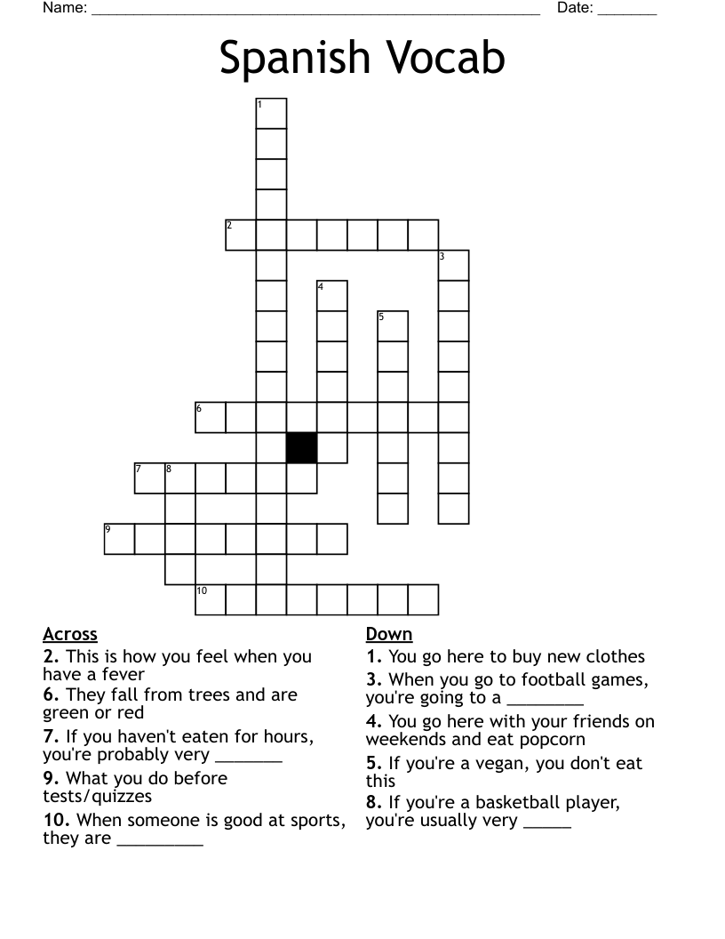 Spanish Vocab Crossword - WordMint