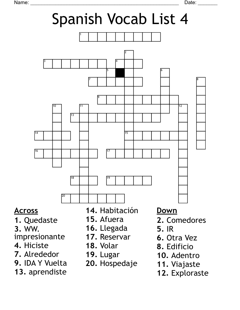 Spanish Vocab List 4 Crossword - WordMint