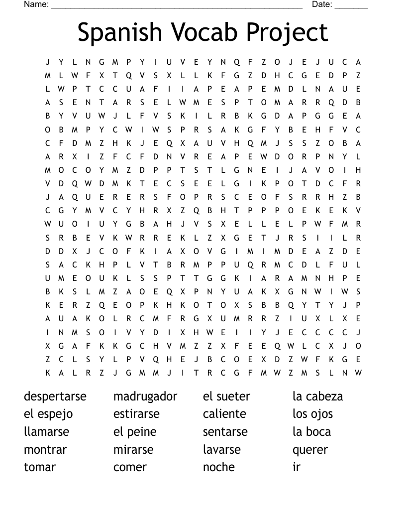 Spanish Vocab Project Word Search - WordMint