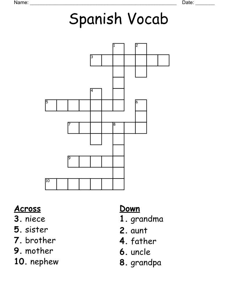 Spanish Vocab Crossword - WordMint