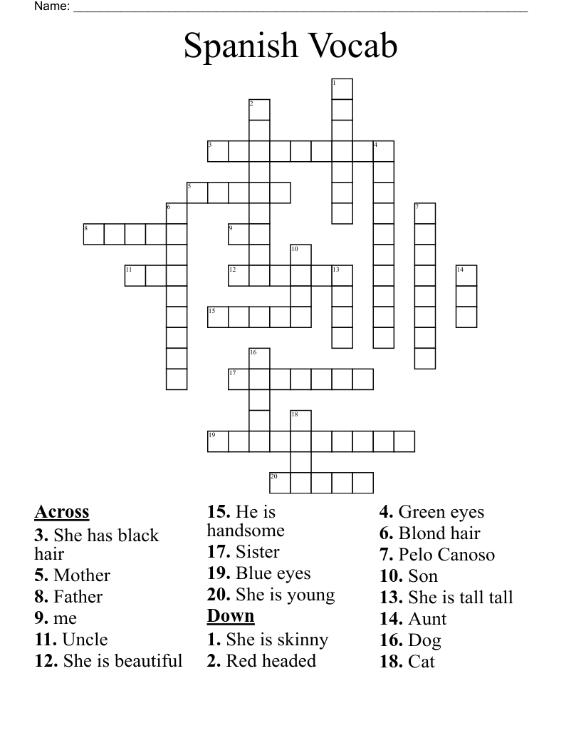Spanish Vocab Crossword - WordMint