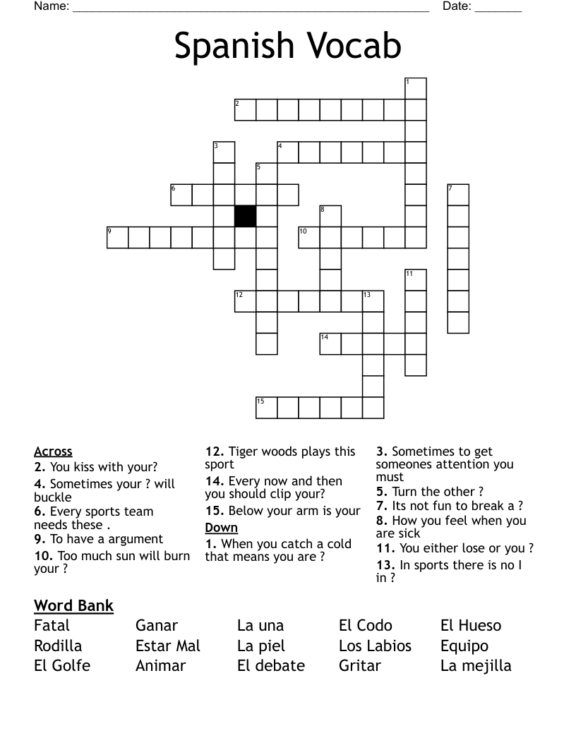 Spanish Vocab Crossword - WordMint