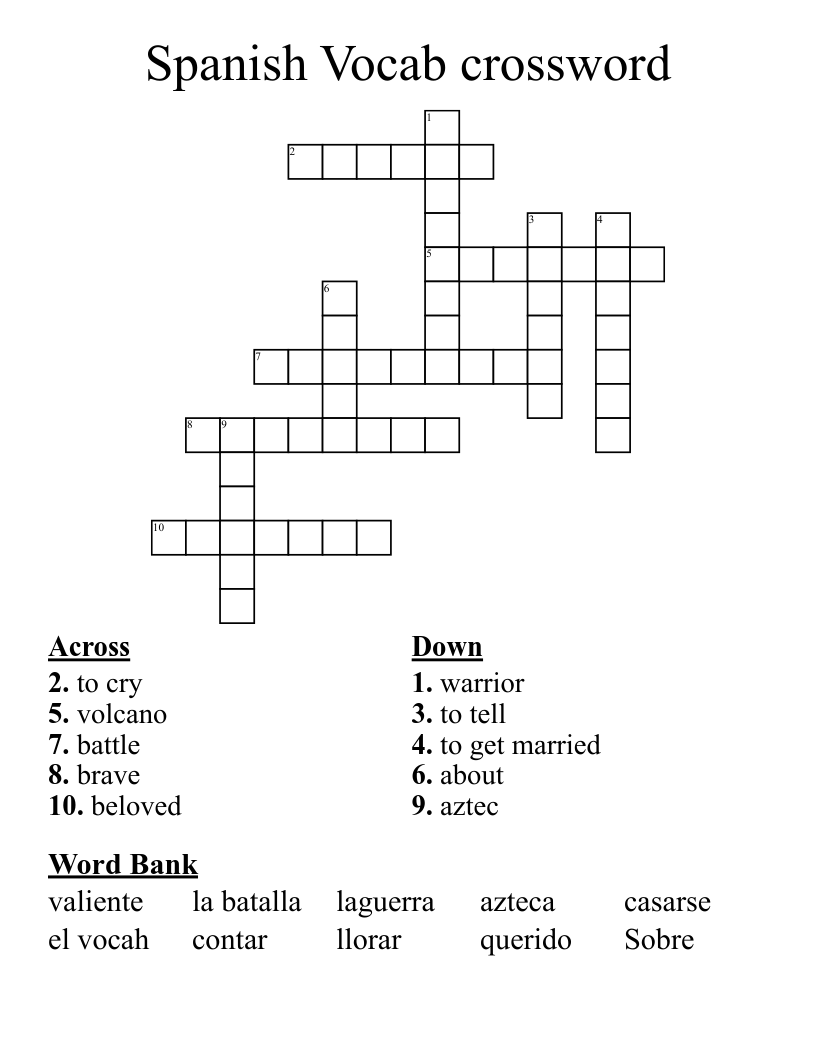 Spanish Vocab crossword - WordMint