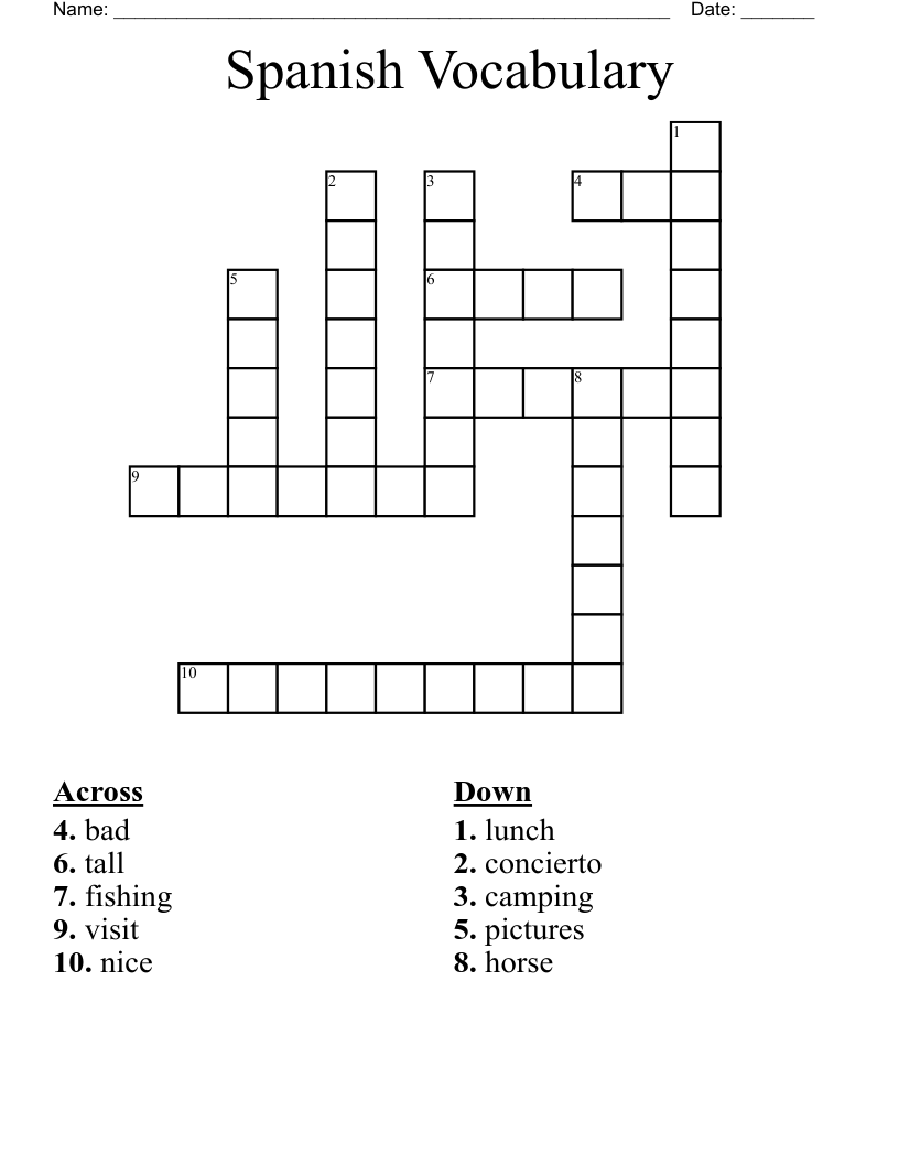 Spanish Vocabulary Crossword - WordMint