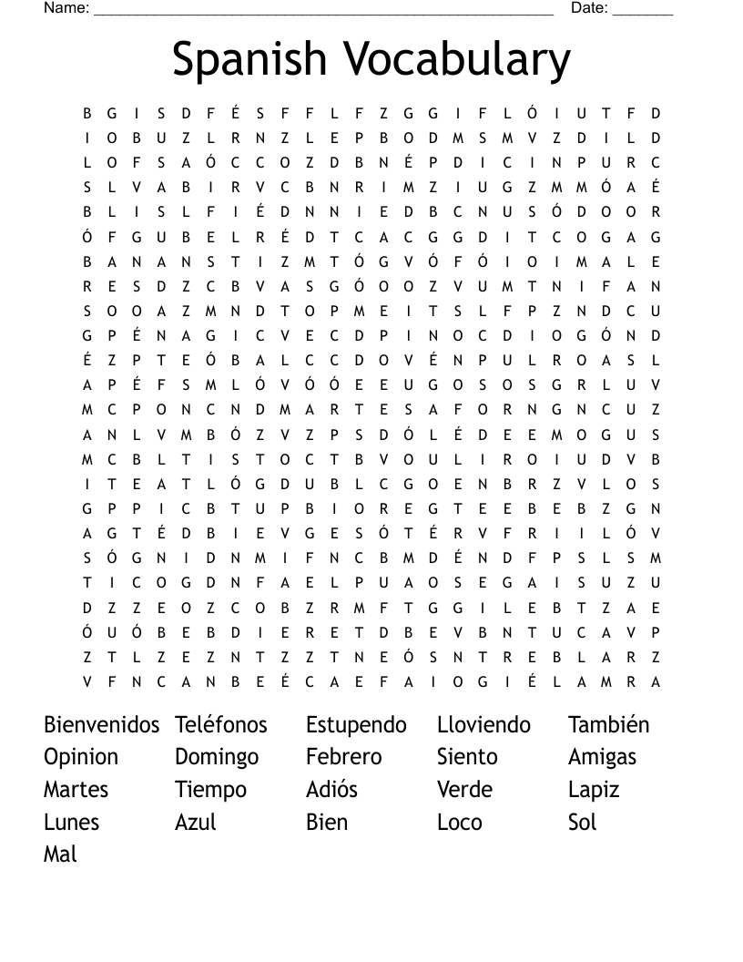 Spanish Vocabulary Word Search - WordMint