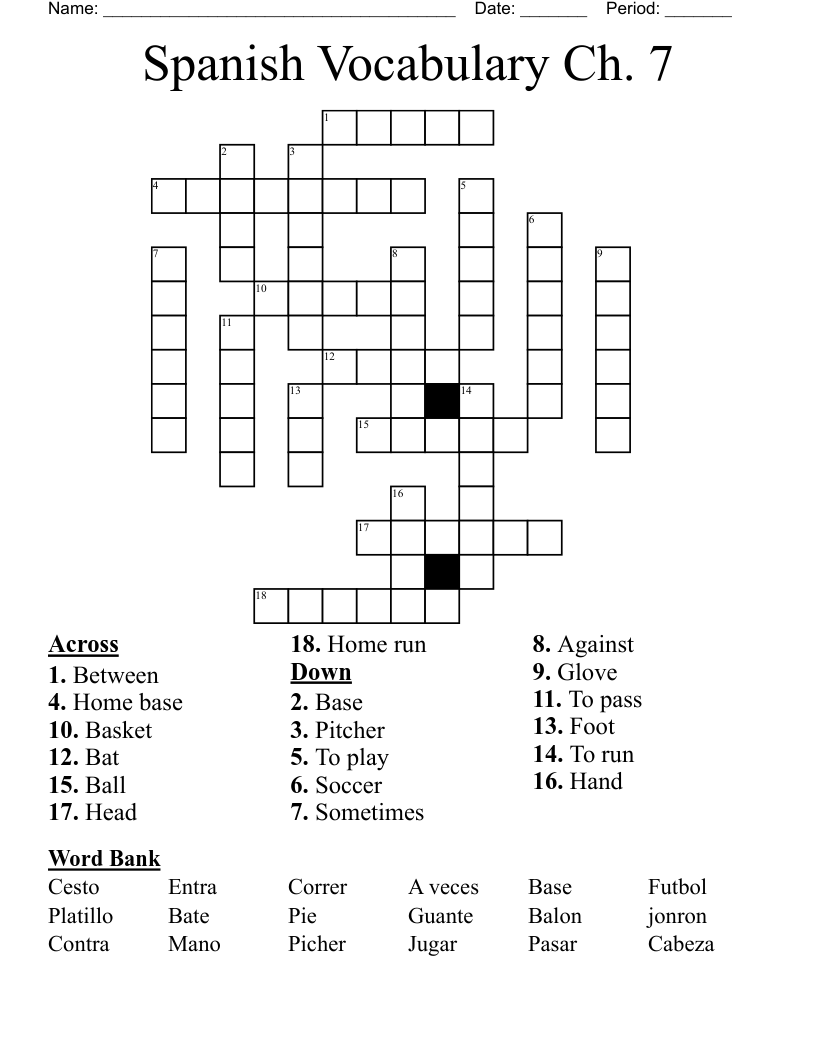 Spanish Vocabulary Ch. 7 Crossword - WordMint
