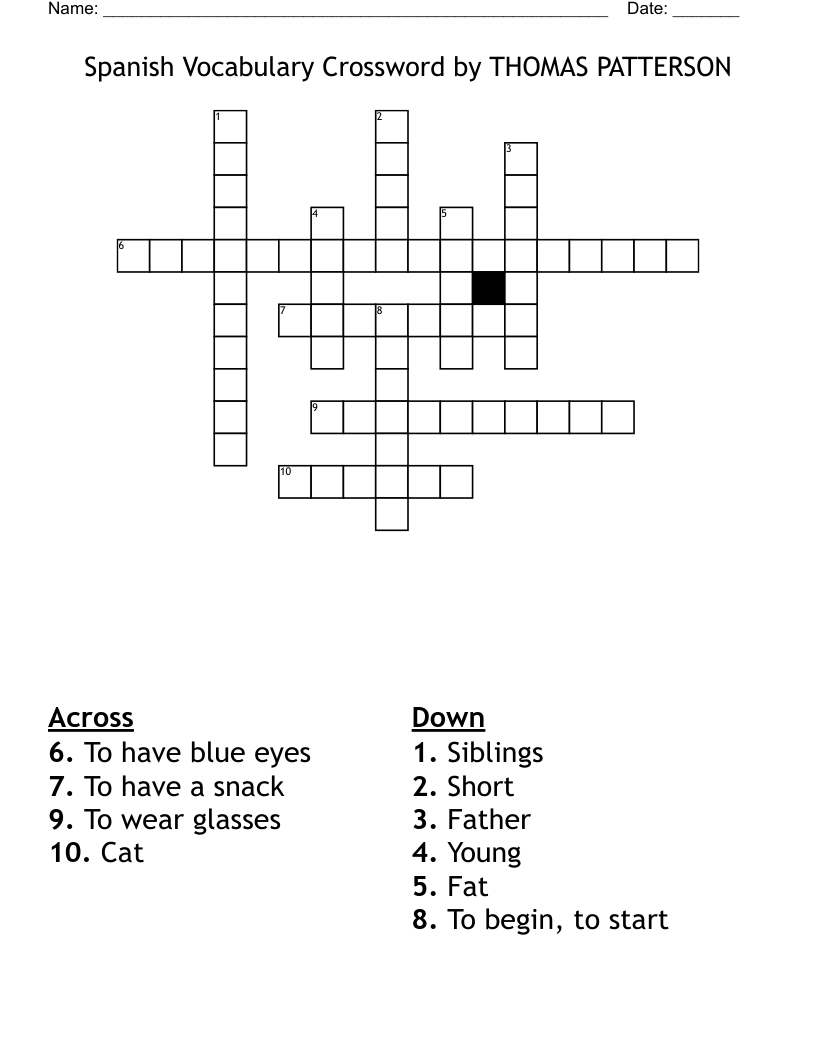 Spanish Vocabulary Crossword by THOMAS PATTERSON - WordMint