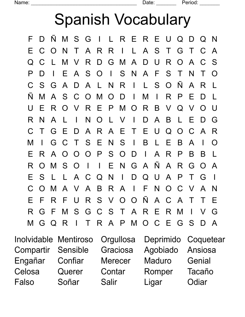Spanish Vocab 1 Crossword WordMint