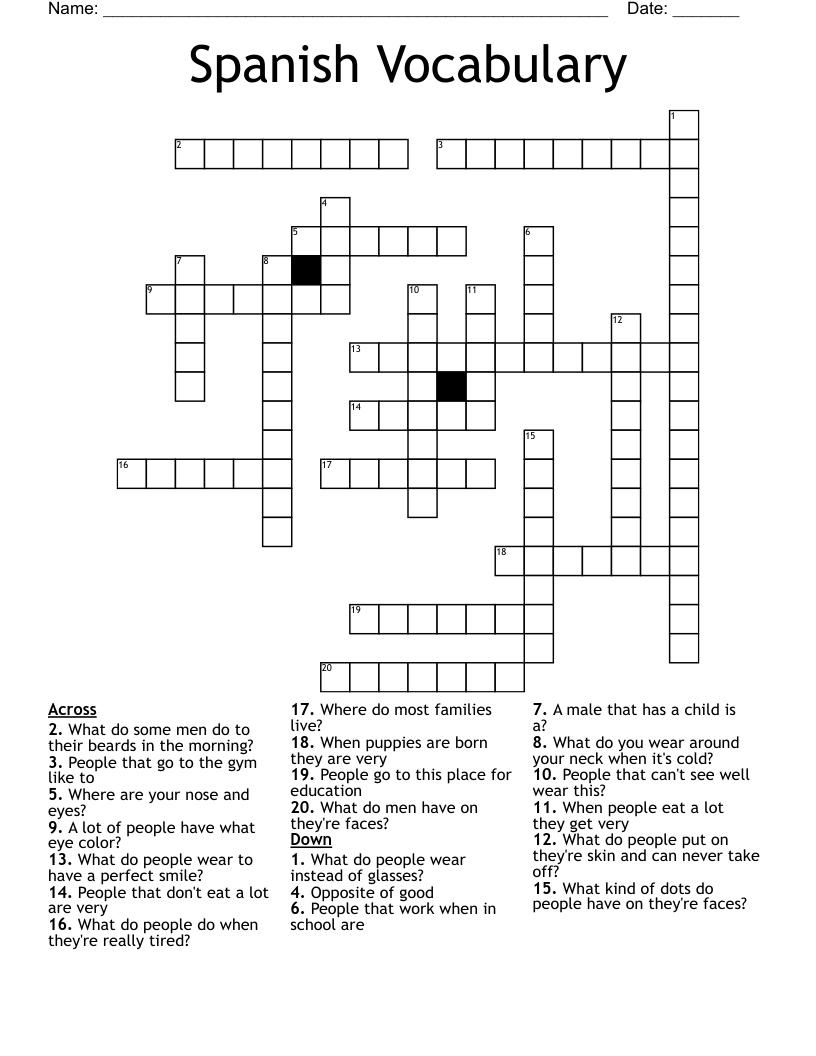 Spanish Vocabulary Crossword - WordMint