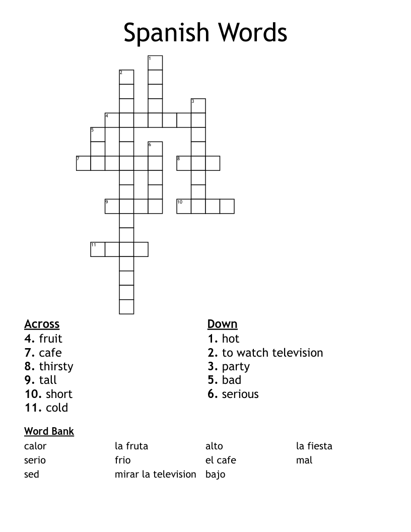Spanish Words Crossword - WordMint