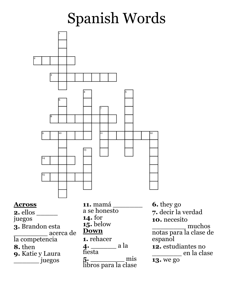 Spanish Words Crossword - WordMint