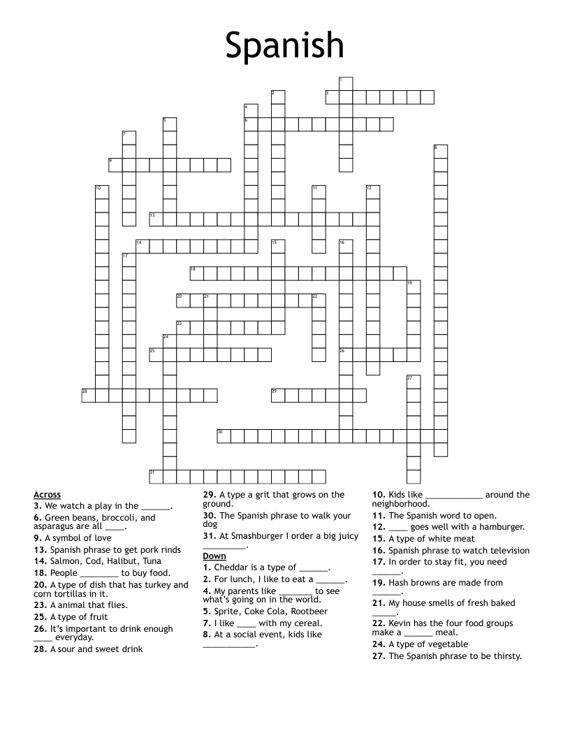 Printable Crossword Puzzles In Spanish Spanish Puzzle Crossword Family