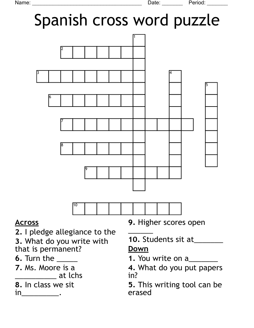 Spanish cross word puzzle - WordMint