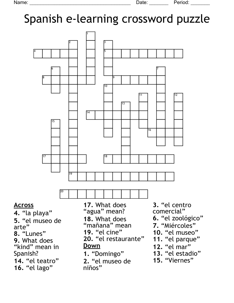 Spanish E learning Crossword Puzzle WordMint