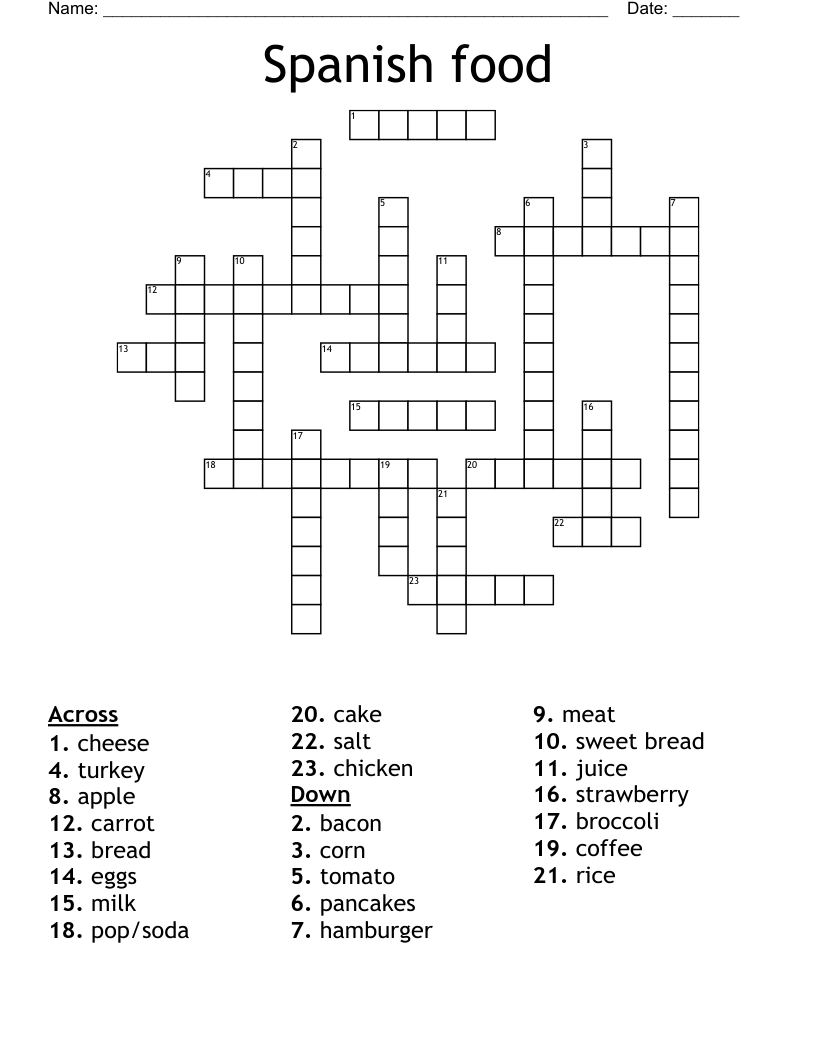Spanish Food Crossword WordMint