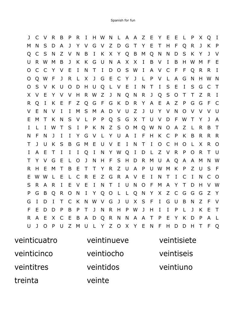 Spanish for fun Word Search - WordMint