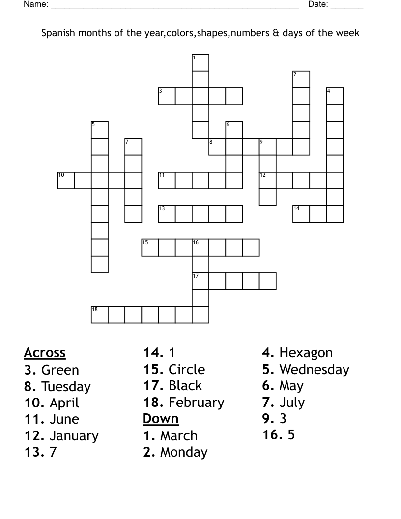 Spanish months of the year,colors,shapes,numbers & days of the week ...
