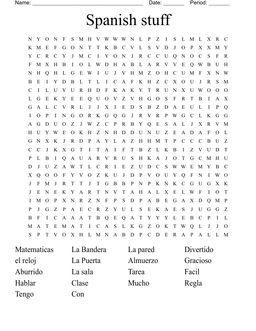 Spanish stuff Word Search - WordMint