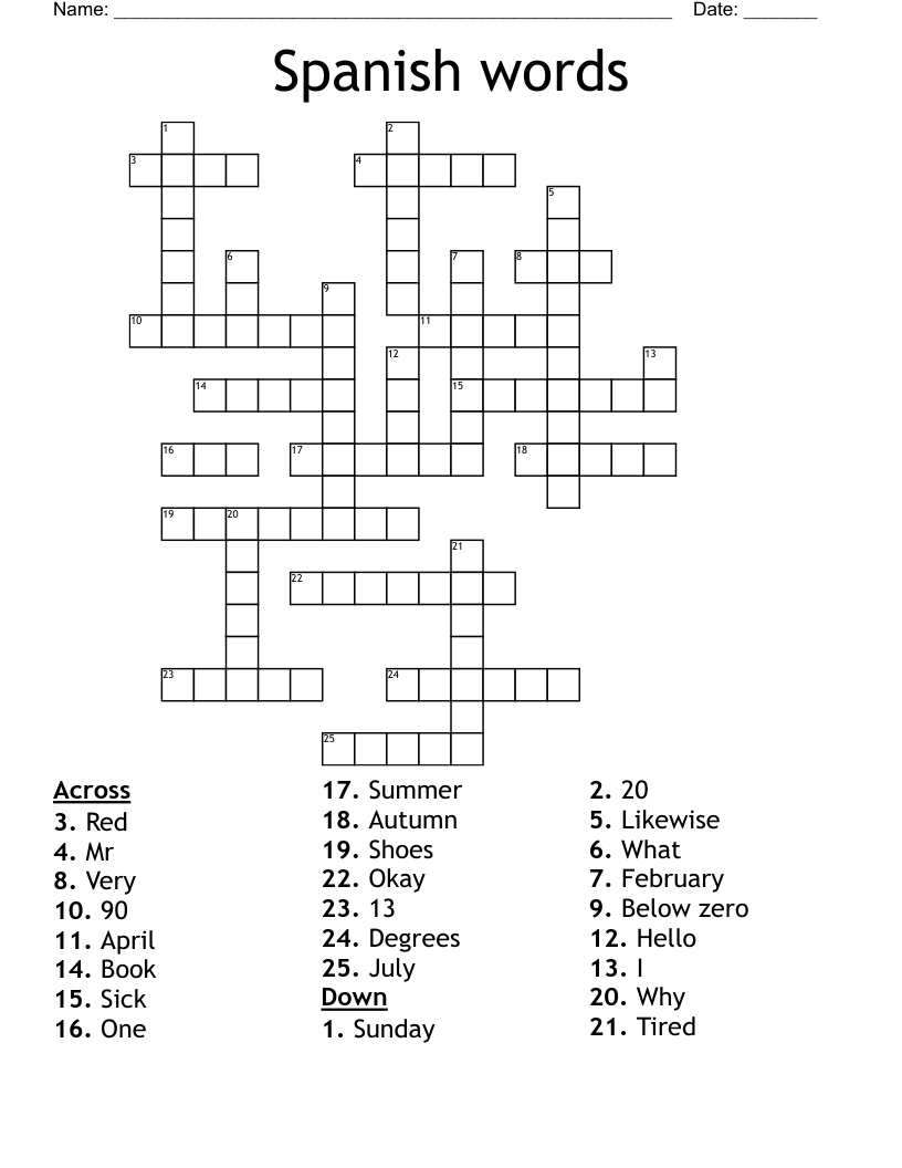 Spanish words Crossword - WordMint