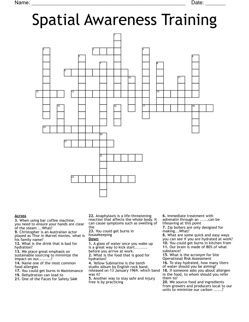 Spatial Awareness Training Crossword - WordMint