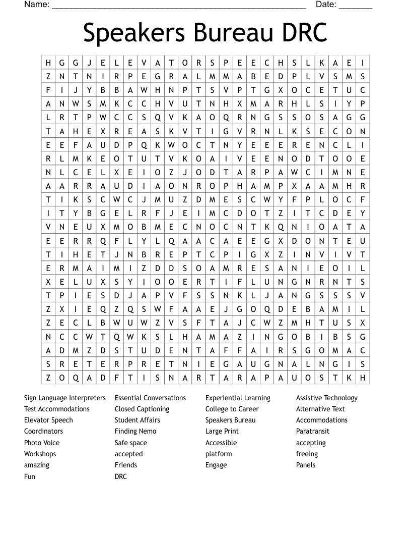 Speakers Bureau DRC Word Search - WordMint