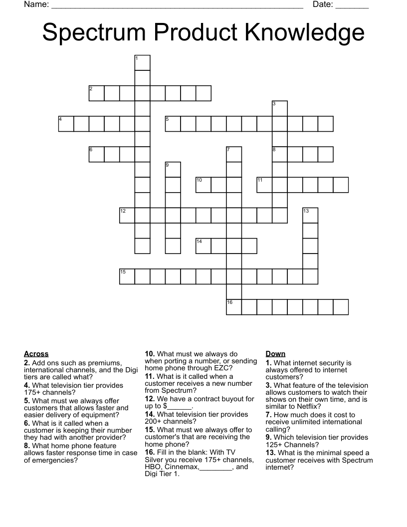 Spectrum Product Knowledge Crossword WordMint