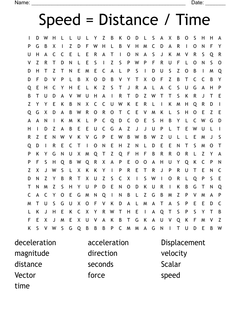 Speed Distance Time Word Search WordMint