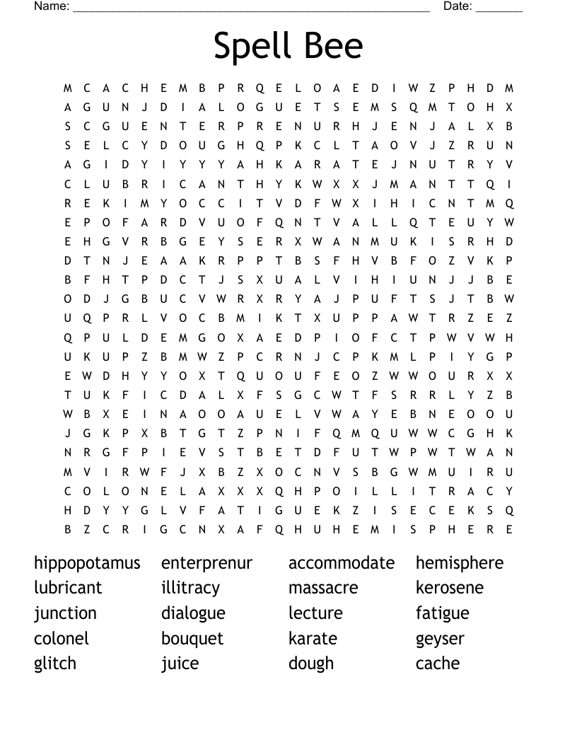 Spell Bee Word Search - WordMint