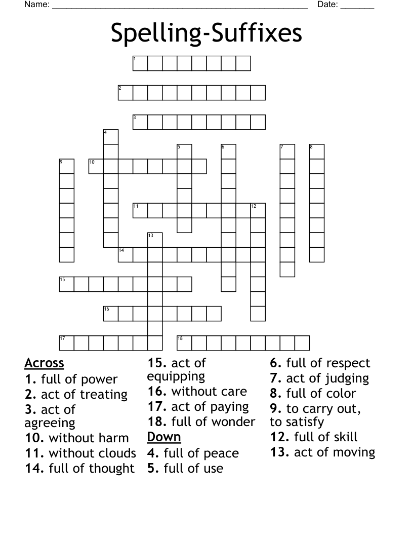 Spelling-Suffixes Crossword - WordMint