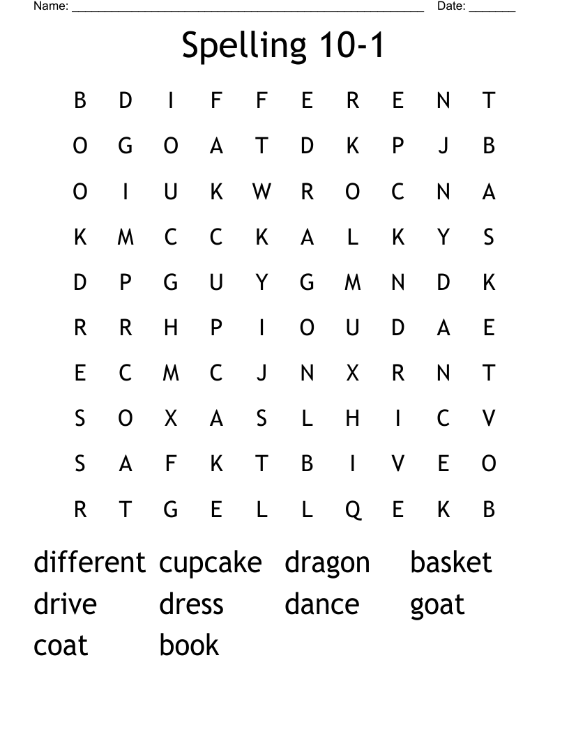 Spelling 10-1 Word Search - WordMint
