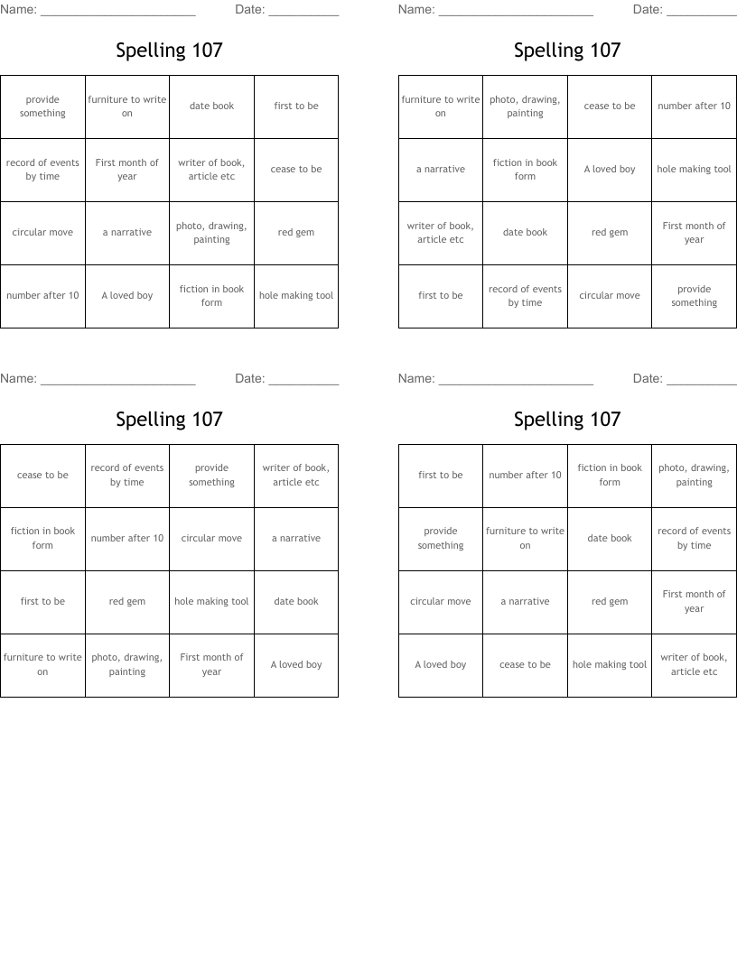 spelling-107-bingo-cards-wordmint