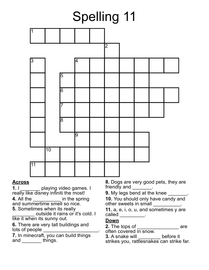 Spelling 11 Crossword - WordMint