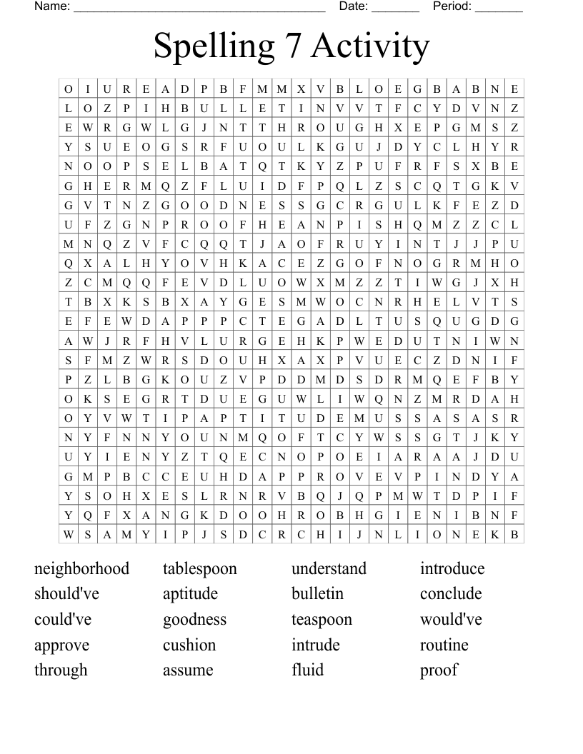 Spelling 7 Activity Word Search - WordMint