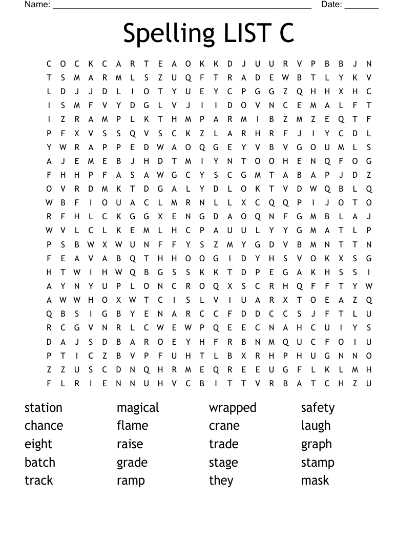 Spelling LIST C Word Search WordMint