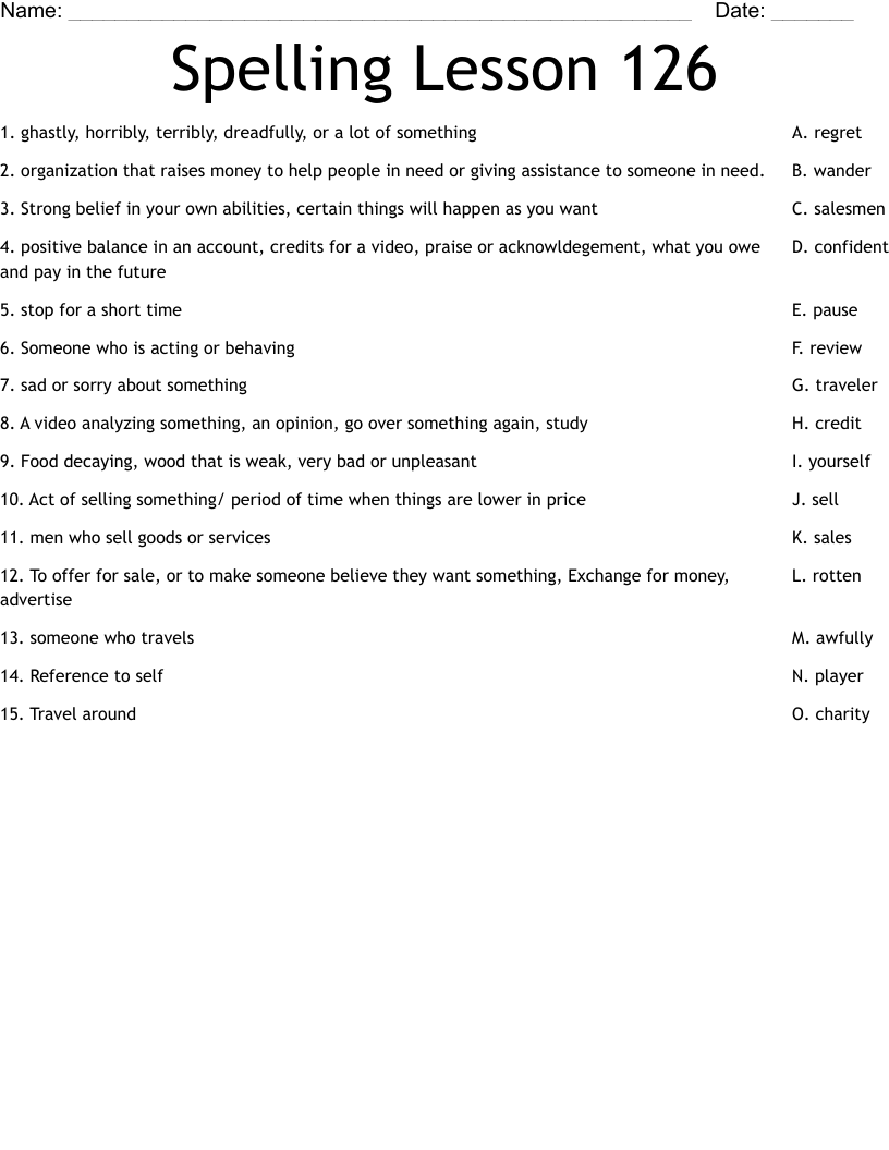 Spelling Lesson 126 Worksheet - WordMint