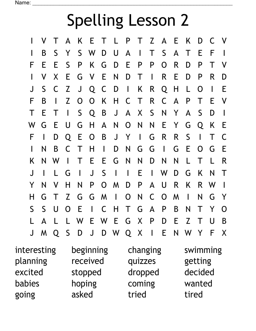 Spelling Lesson 2 Word Search - WordMint