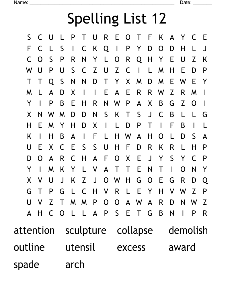 Spelling List 12 Word Search - WordMint