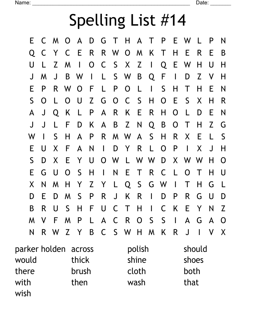 Spelling List #14 Word Search - WordMint