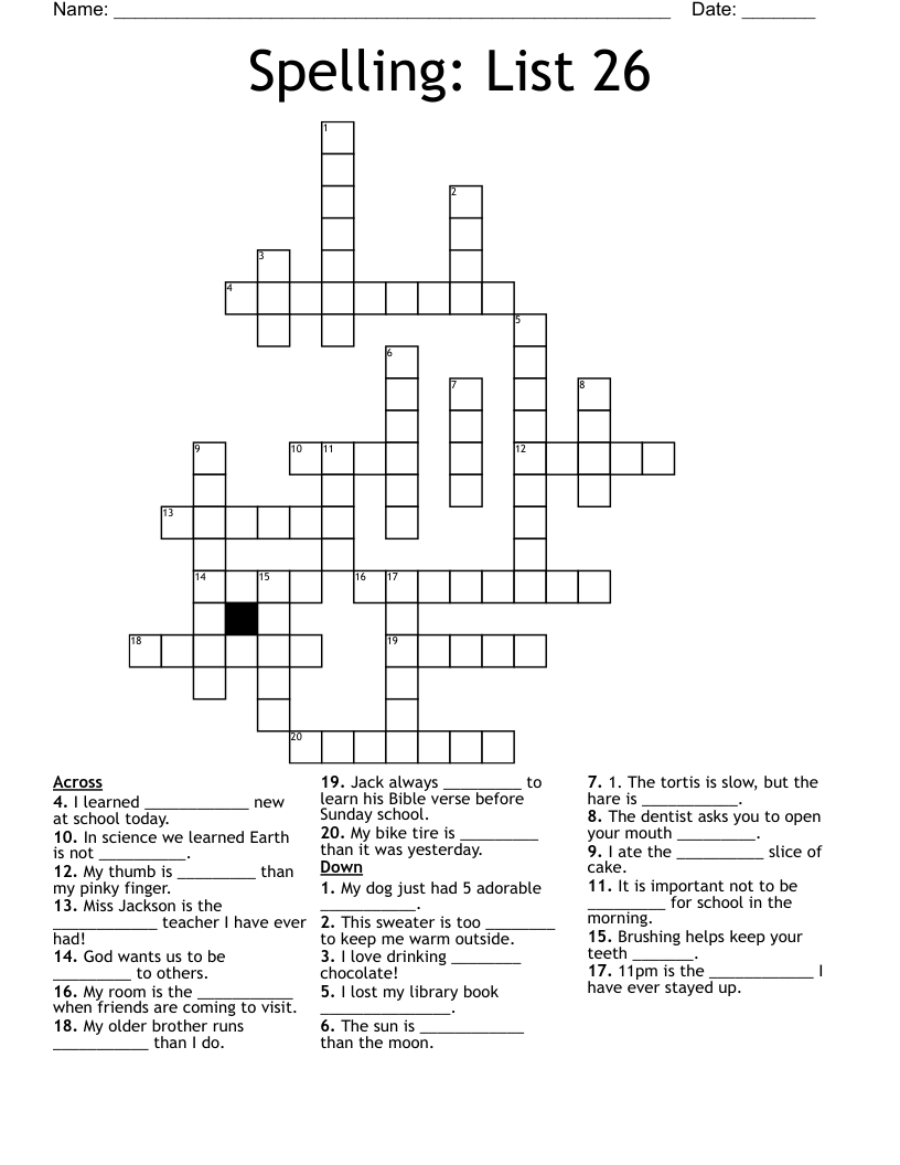 Spelling: List 26 Crossword - WordMint