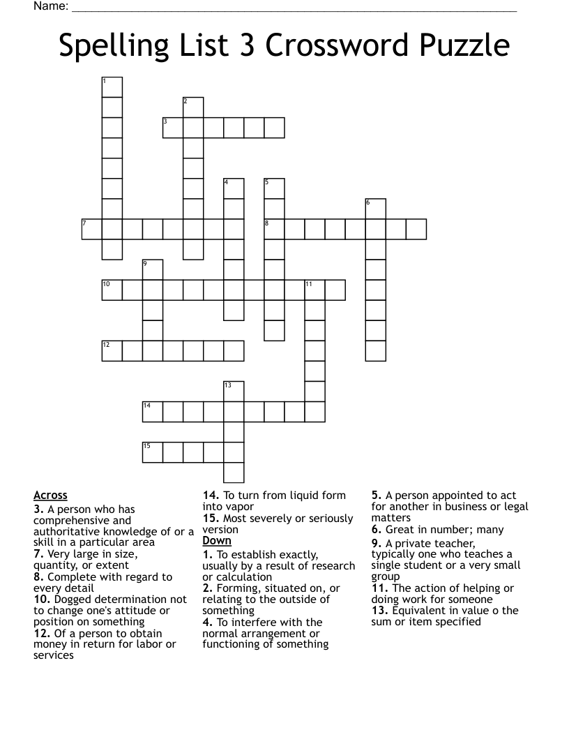 Spelling List 3 Crossword Puzzle - WordMint
