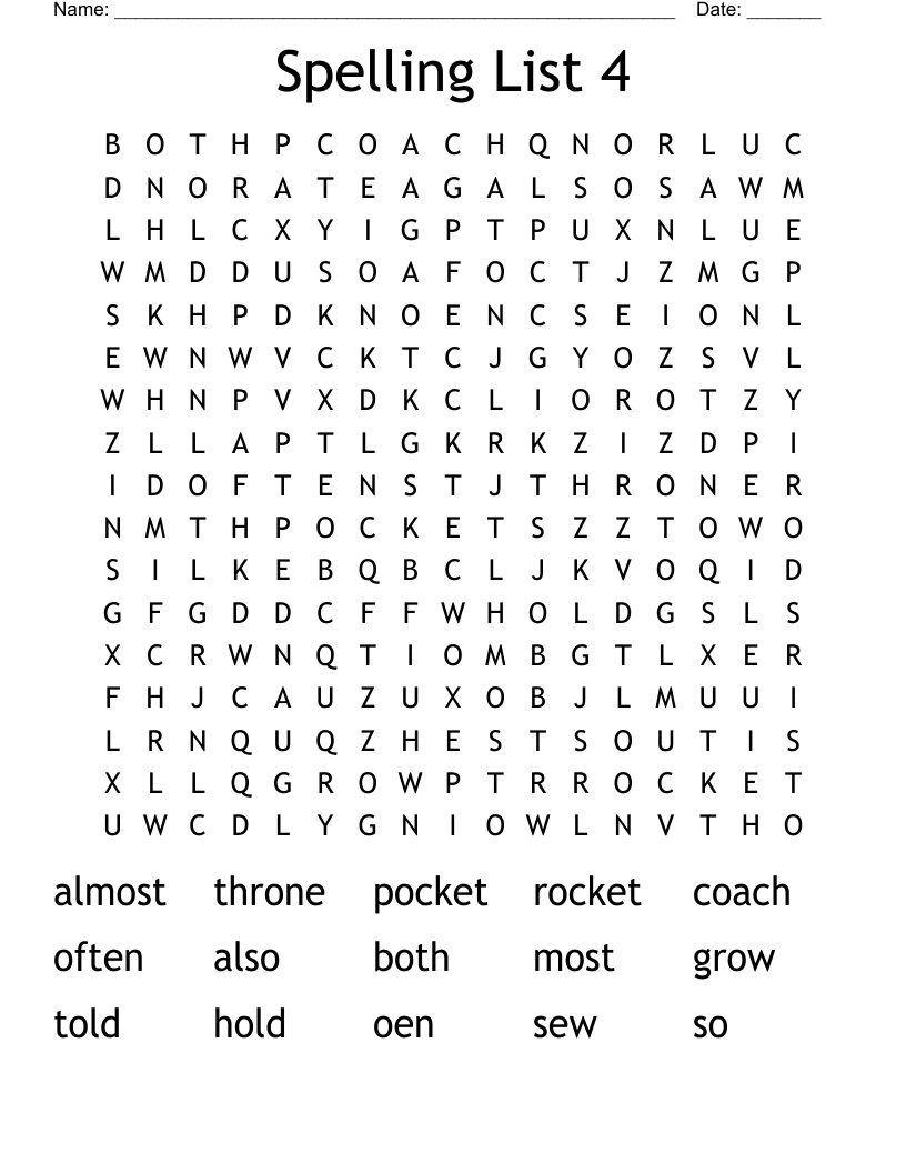 Spelling List 4 Word Search - WordMint