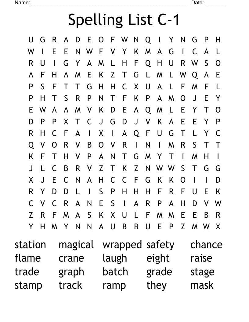 Spelling List C 1 Word Search WordMint